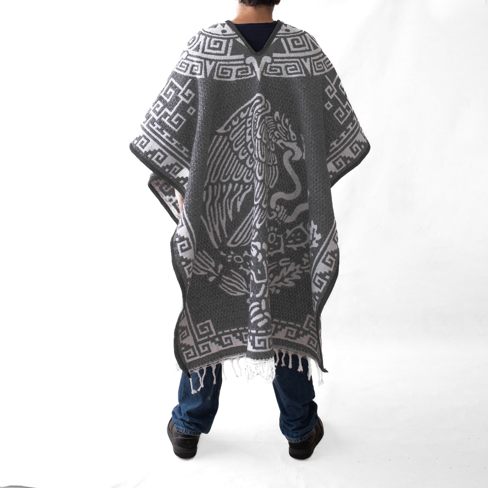 Men's Poncho in Mexican Style - Escudo Nacional - GREY – Gamboa