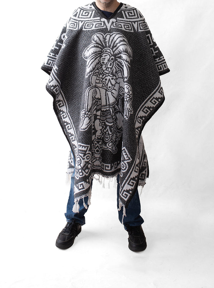 Men's Poncho in Mexican Style - Escudo Nacional - BLACK – Gamboa