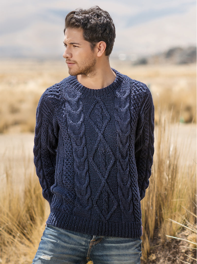 Blue Hand Knitted Alpaca Sweater for Men – Gamboa