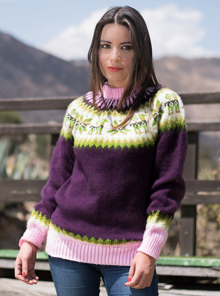 Fair Isle Sweater for Women | Andean Round Neck Alpaca Sweater – Gamboa